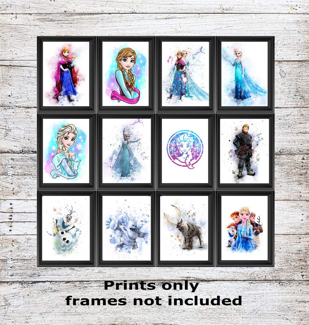 Frozen Elsa Anna Olaf Sven Kristoff Disney Unframed Watercolour Wall ...