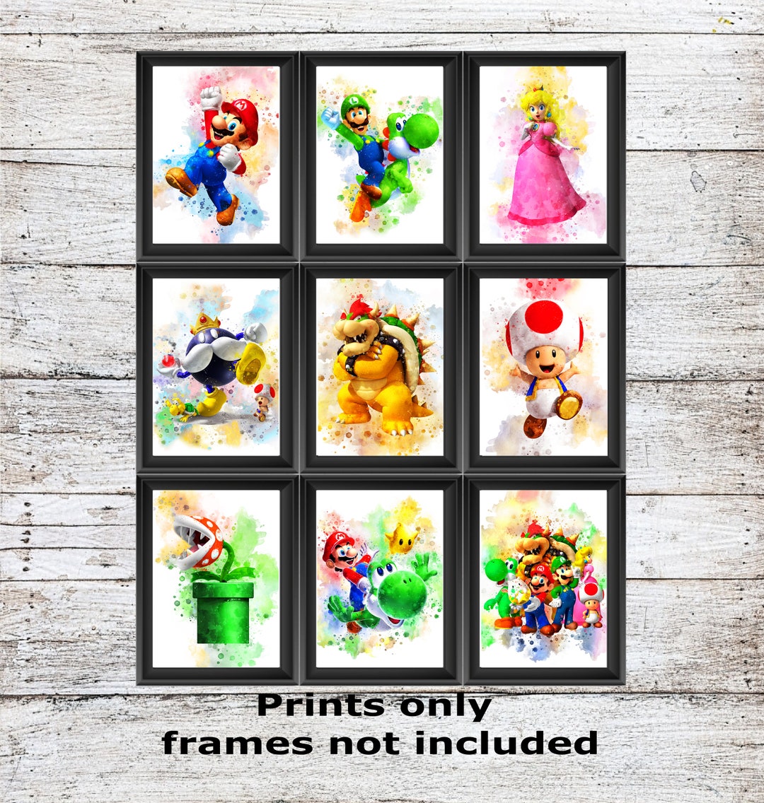 Super Mario Unframed Watercolour Wall Art Childrens Bedroom A5 A4 A3 ...