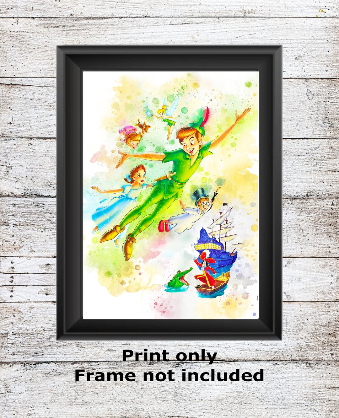 Disney Peter Pan Unframed Watercolour Wall Art Childrens Bedroom, A5 A4 ...