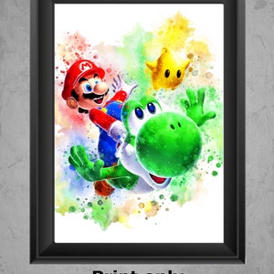 Super Mario Unframed Watercolour Wall Art Childrens Bedroom A5 A4 A3 ...