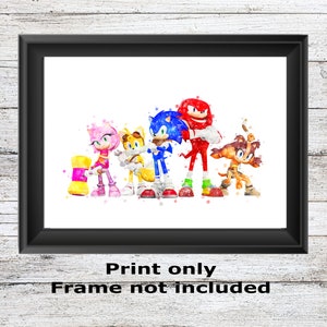 Sonic the Hedgehog Tails Knuckles Amy Shadow Silver Unframed ...