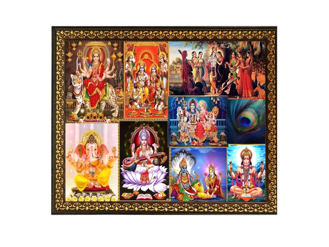 Buy Home Temple Decor Hindu God 8 in One Gods Photo Frame 10X12 Inch ...