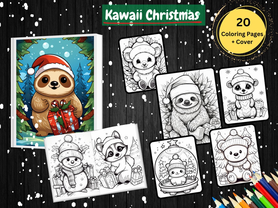 20 Kawaii Christmas Coloring Pages Printable PDF Kids and - Etsy