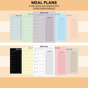 EDITABLE Meal Planner, Shopping List Weekly Meal Planner 10 Colours ...