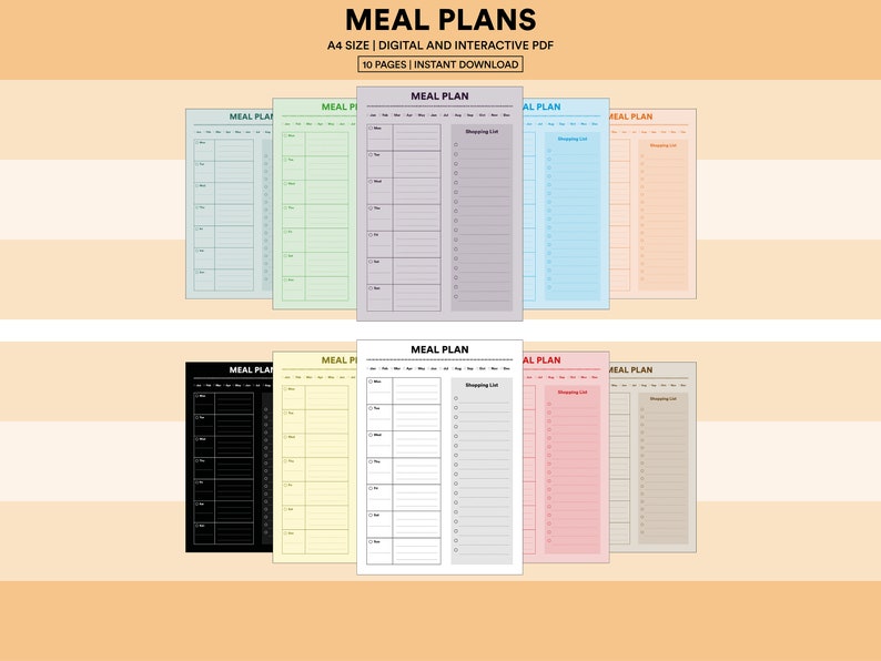 EDITABLE Meal Planner, Shopping List Weekly Meal Planner 10 Colours ...