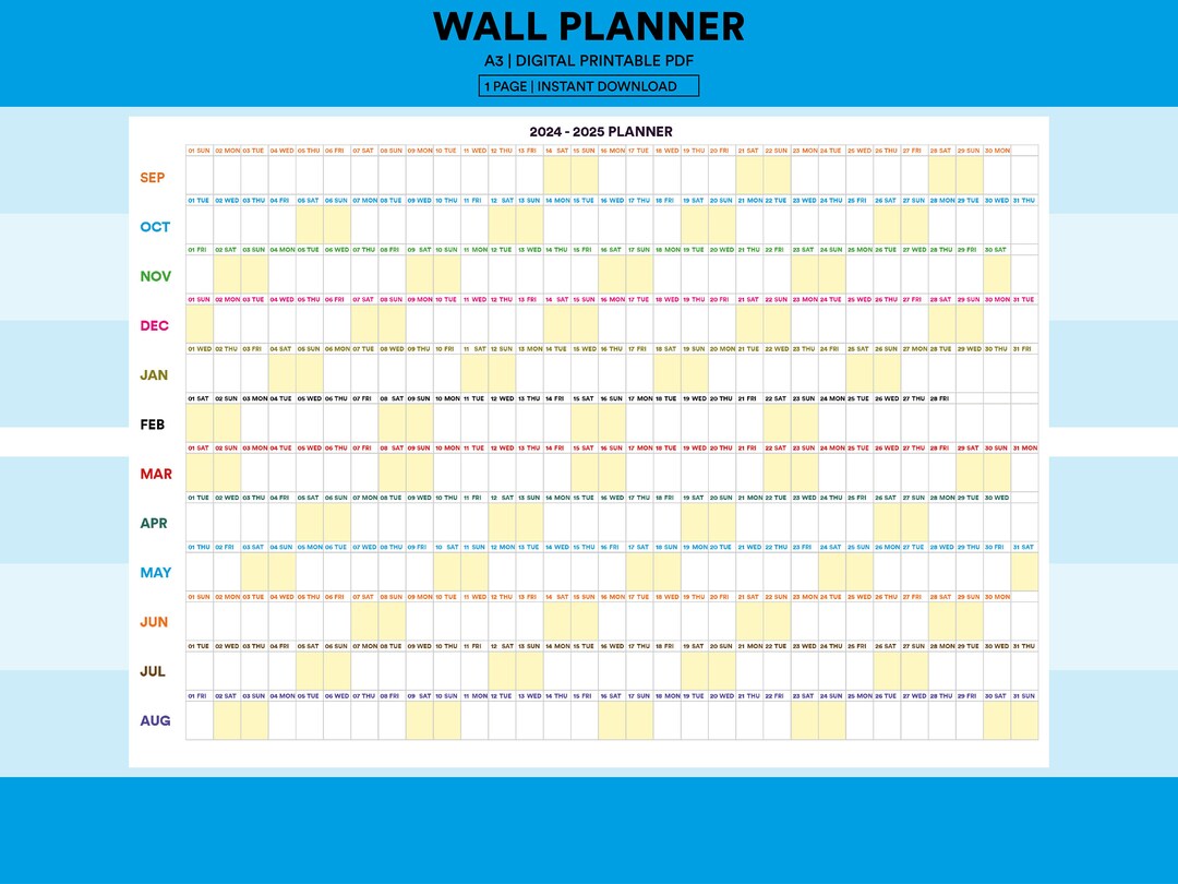2024-2025 Wall Planner | Academic Year Planner | Monthly Planner Year ...