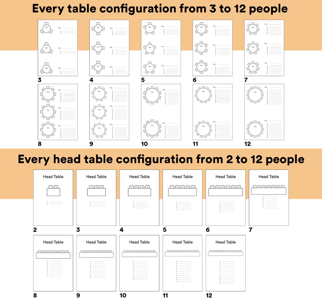 Printable Table Seating Chart Template, Round and Rectangular Table ...