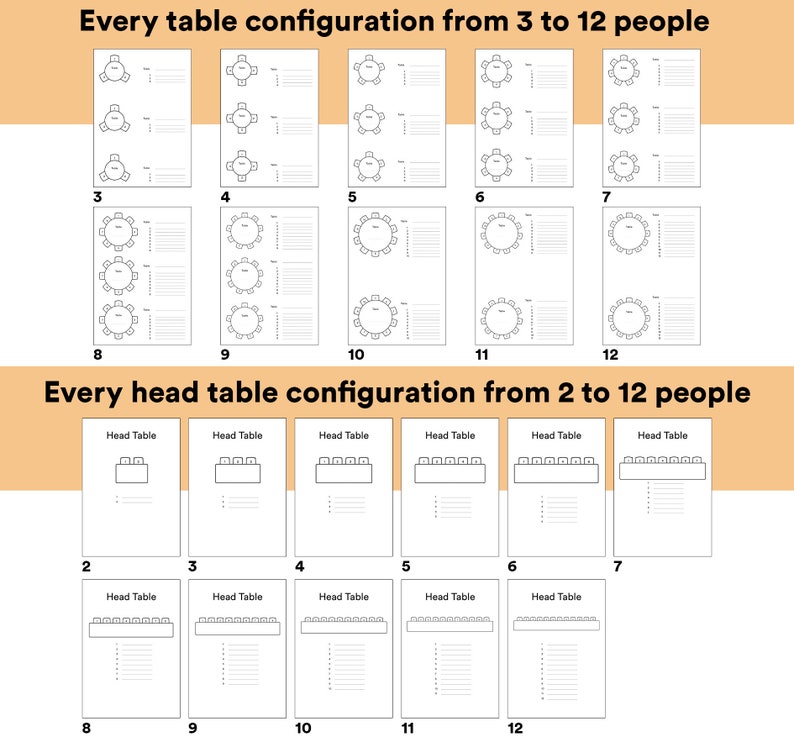 Printable Table Seating Chart Template, Round and Rectangular Table ...