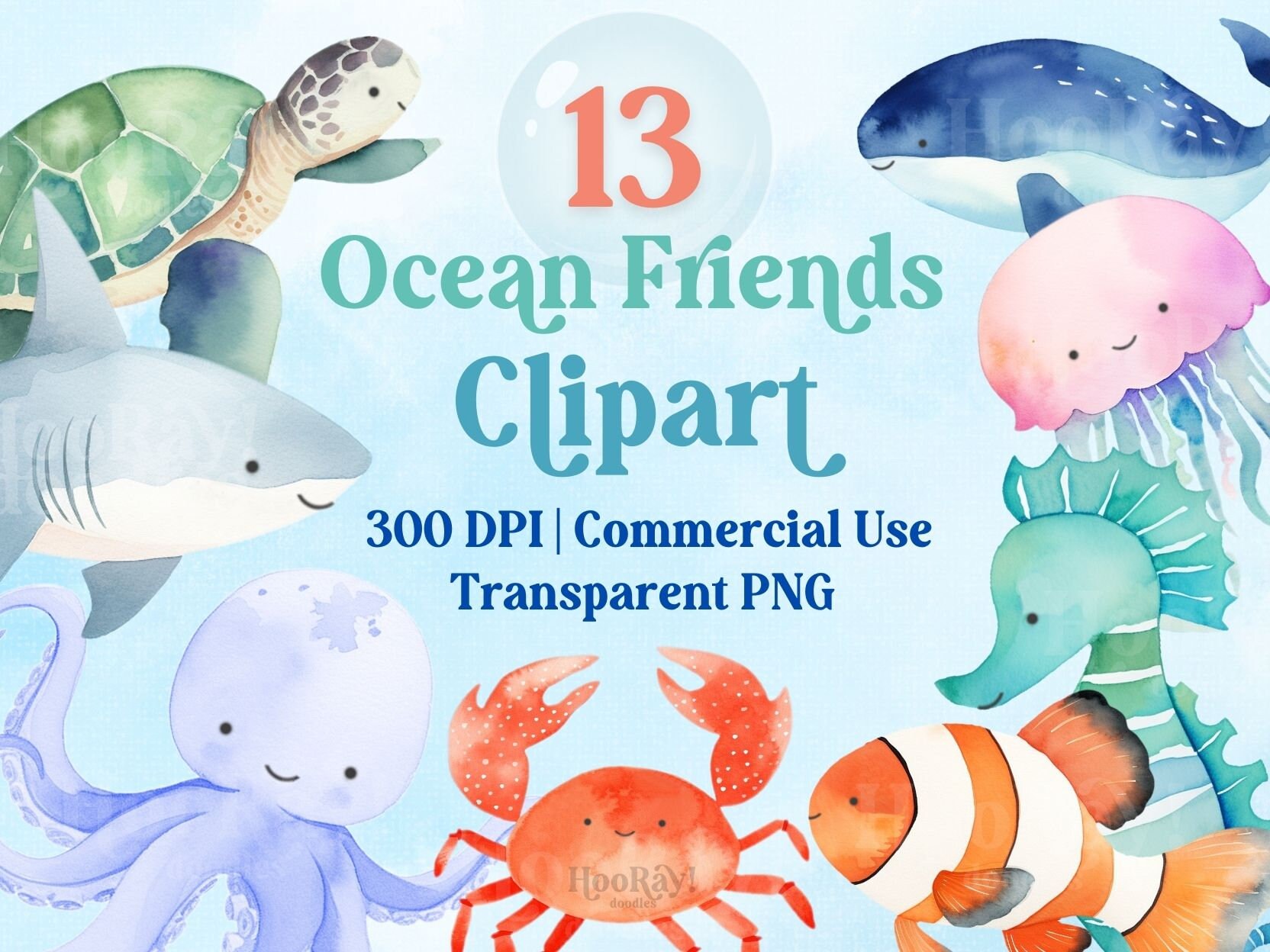 Watercolor Ocean Animals Clipart Bundle, Under the Sea Creatures, Clip ...
