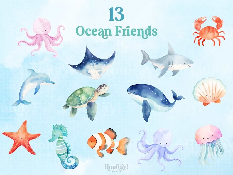 Watercolor Ocean Animals Clipart Bundle, Under the Sea Creatures, Clip ...