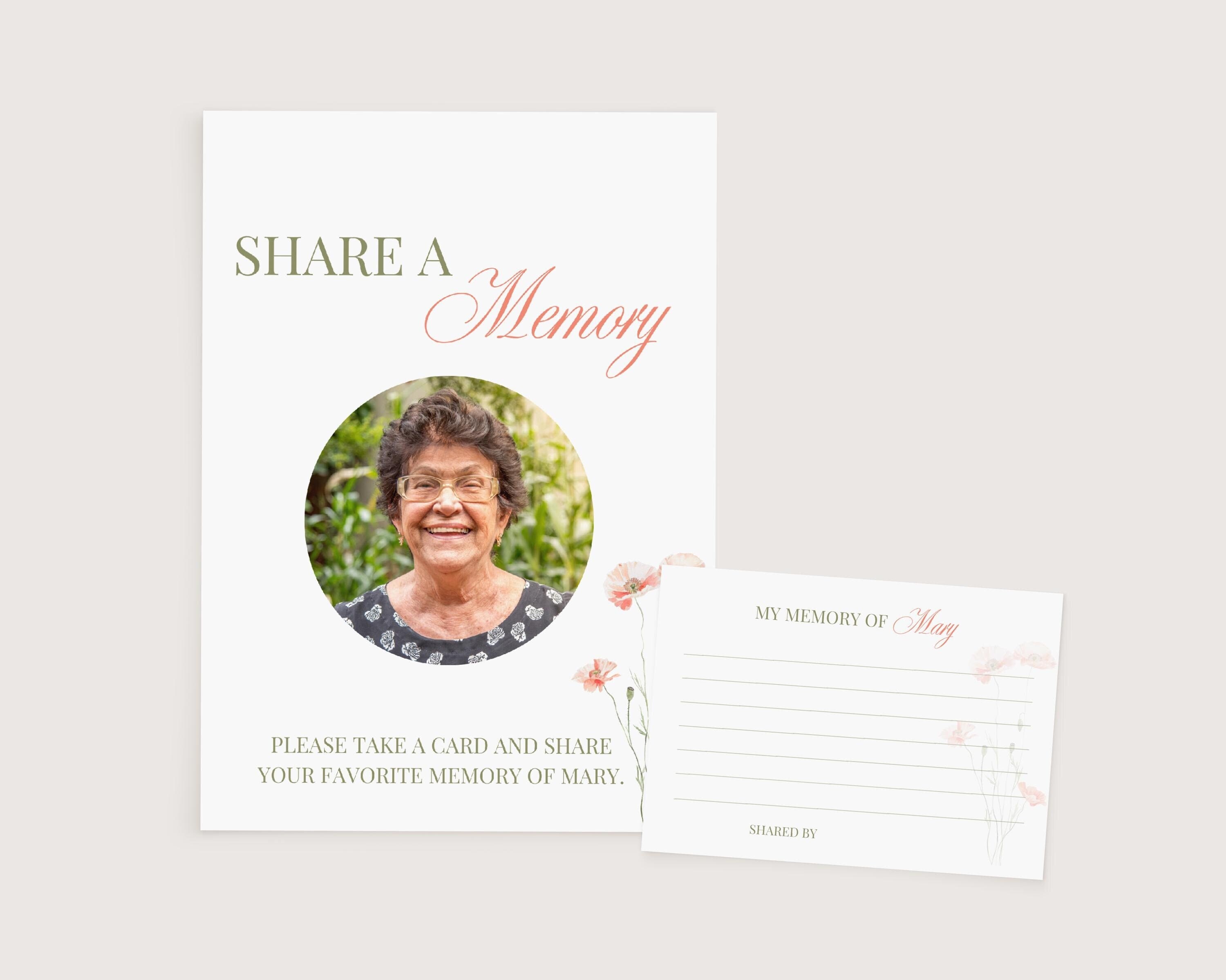 Poppy Share a Memory Funeral Sign and Card, Funeral Words of Love ...