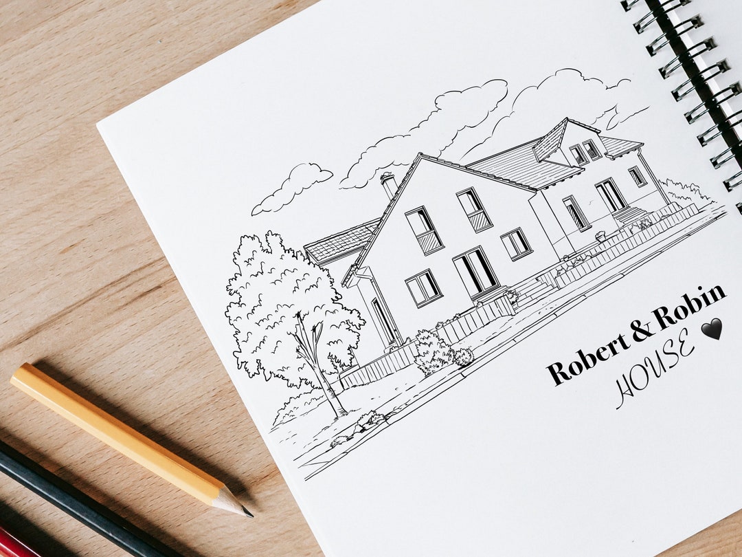 Custom House & Building Line Art Illustration Hand Drawn Real - Etsy