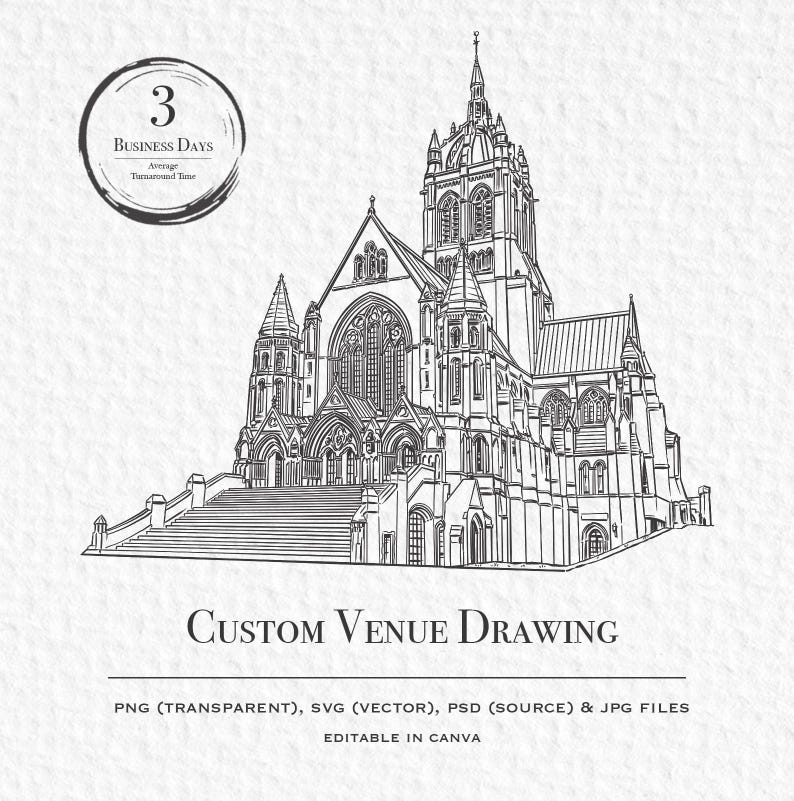 Custom Church Venue Illustration, Personalized Wedding Gift (digital ...