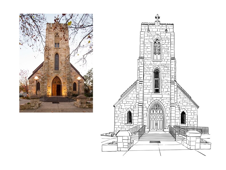 Church Wedding Venue Drawing Custom Church Drawing Custom - Etsy