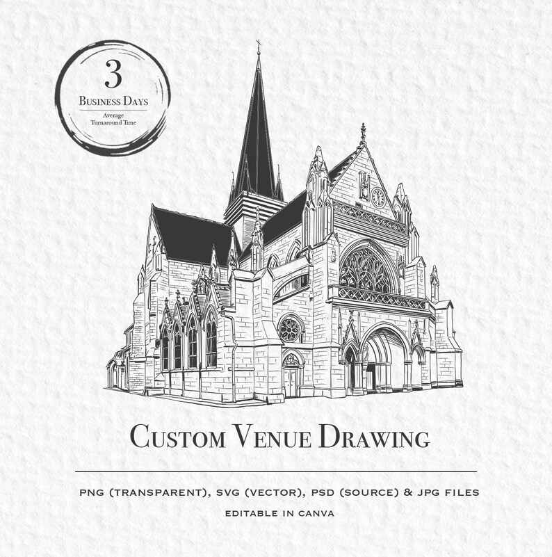 Custom Church Venue Illustration, Personalized Wedding Gift (digital ...