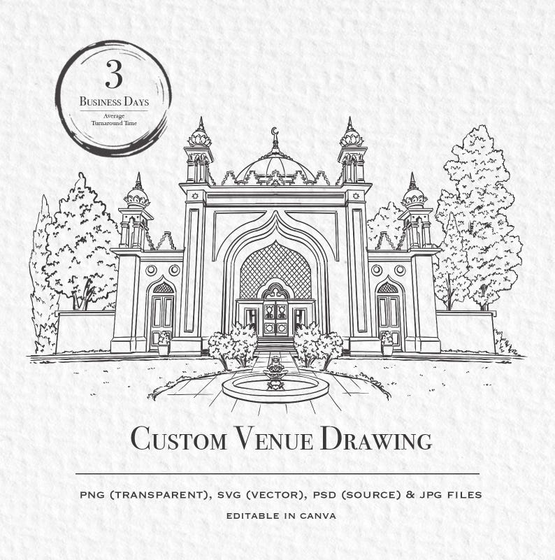 Custom Church Venue Illustration, Personalized Wedding Gift (digital ...