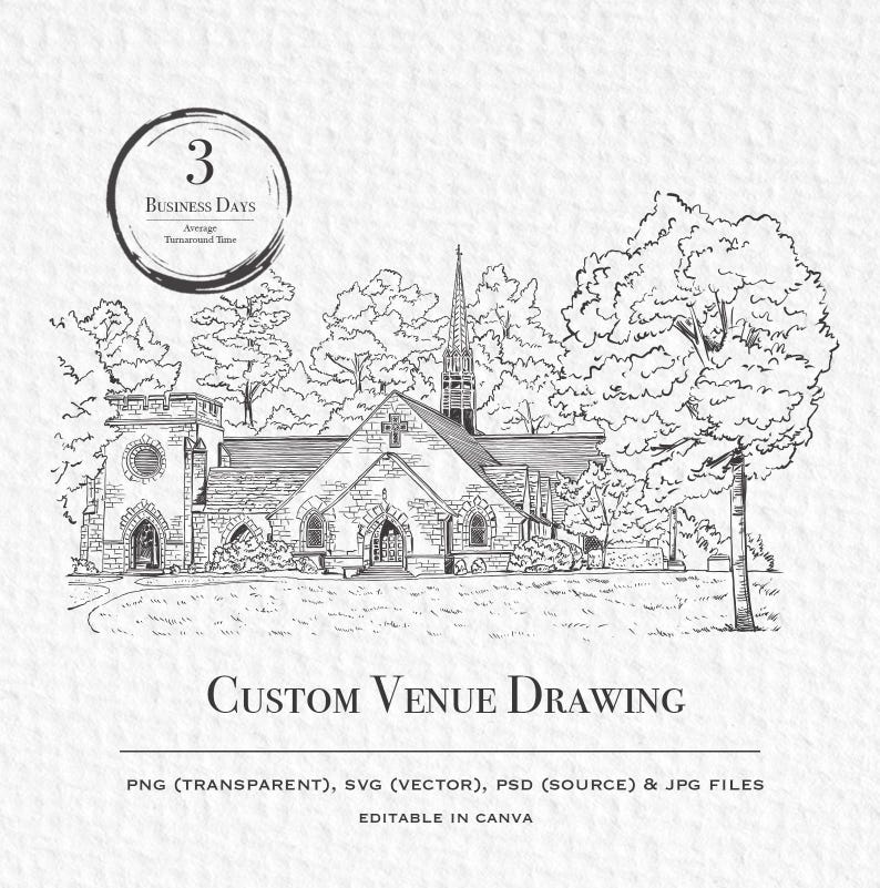 Custom Wedding Venue Illustration – Personalized Digital Drawing ...