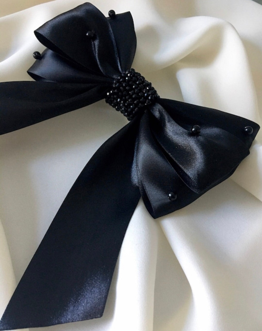 Black Hair Bow, Satin Bow, Medium Size Black Bow for Women and Girls ...