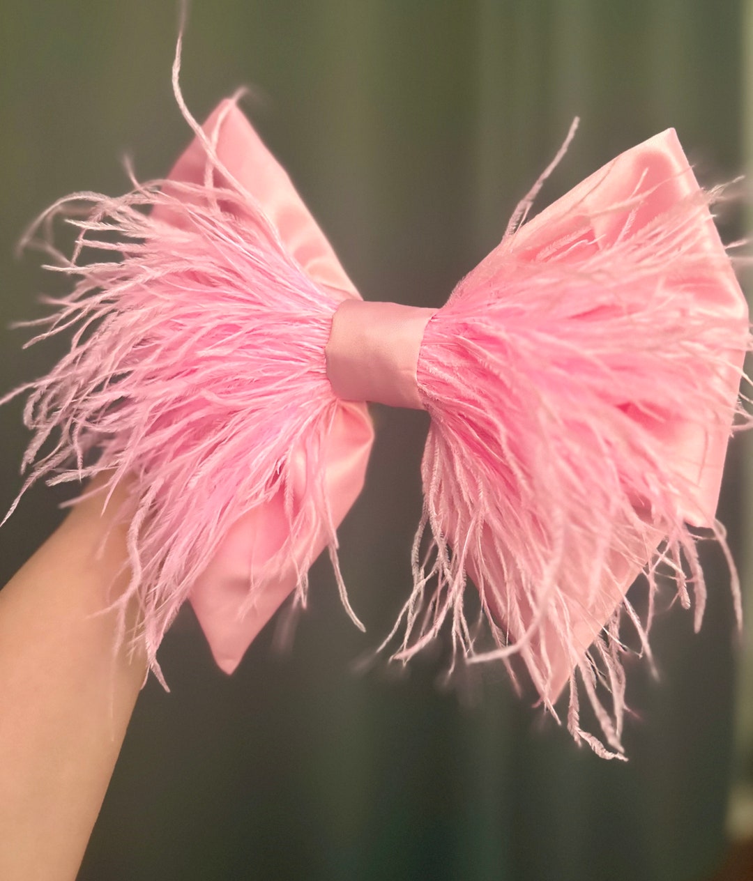 Pink Bow Clip With Feathers, Large Bow, Oversized Bow, Hair Bow ...