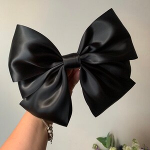 Black Large Satin Bow Clip, Oversized Bow, Hair Bow, Barrette Clip - Etsy