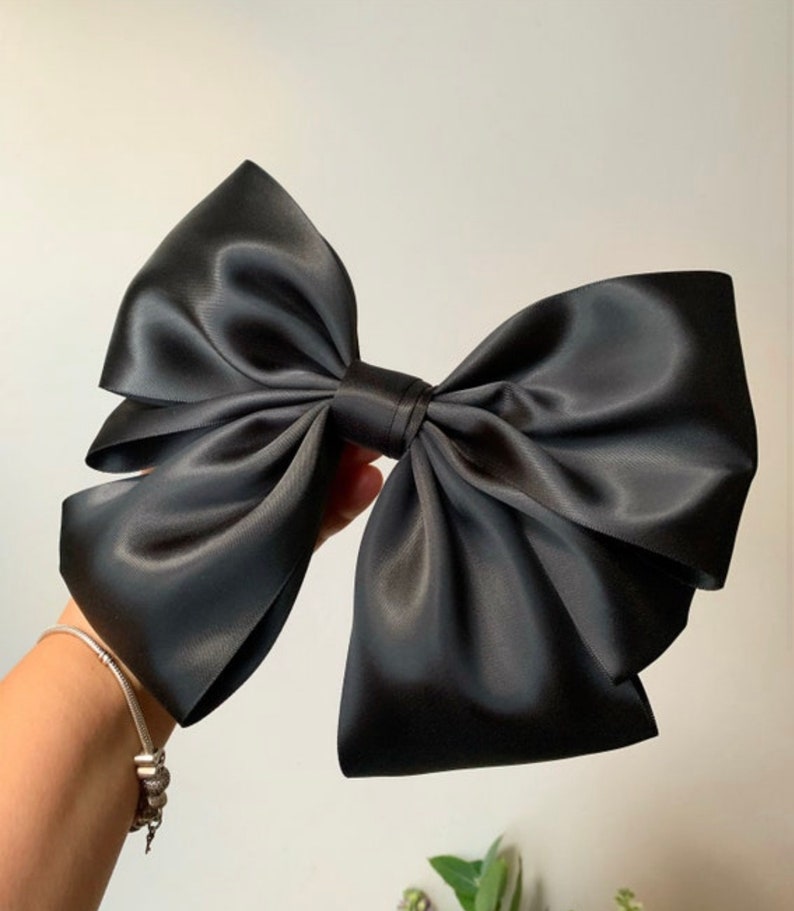Black Large Satin Bow Clip, Oversized Bow, Hair Bow, Barrette Clip - Etsy