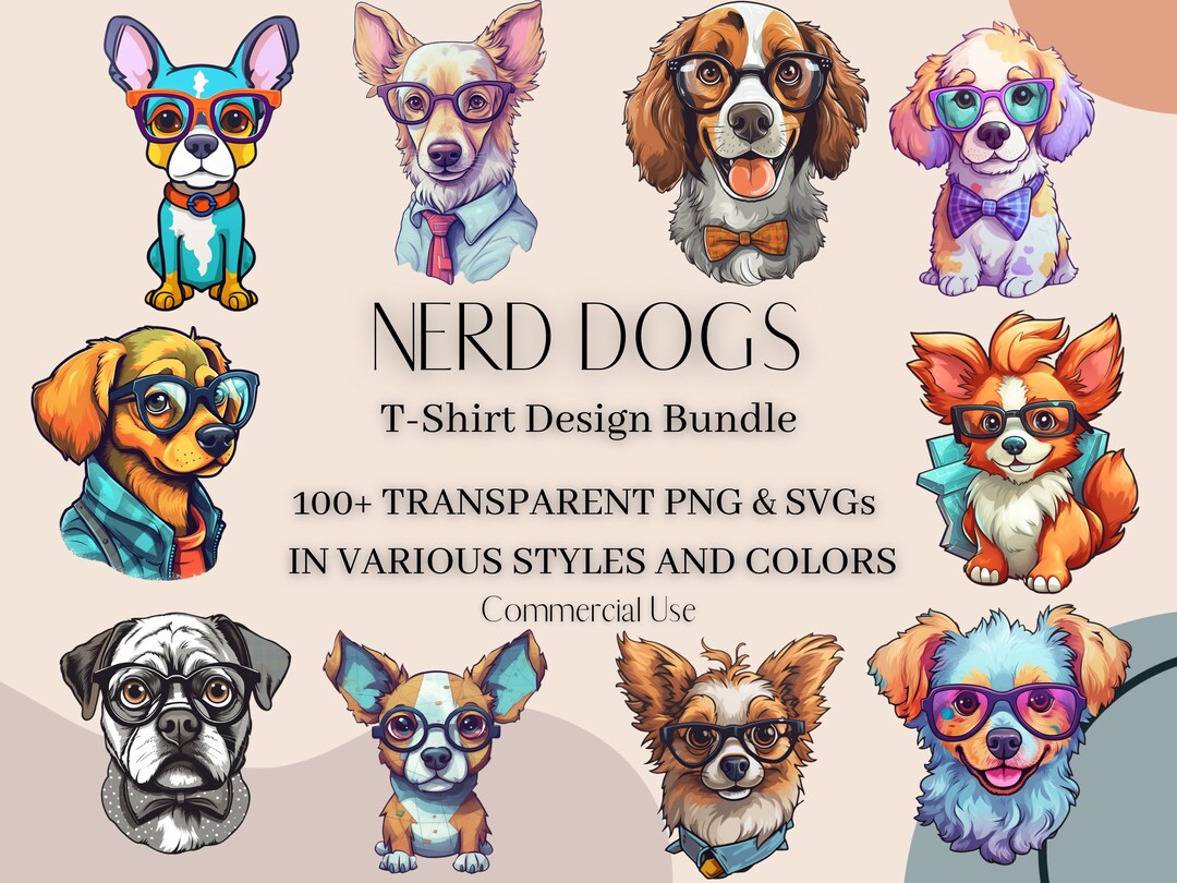 Nerd Dogs T-shirt Graphics Bundle: 100 PNG & SVG Designs - Etsy