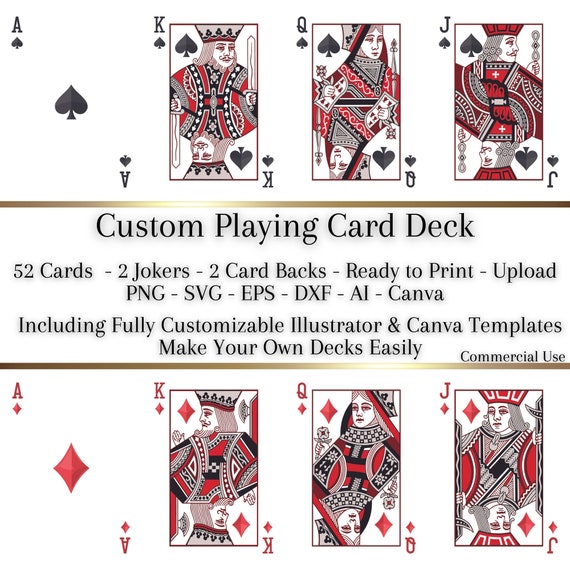 Custom Playing Card Deck Templates Design Your Own Poker Deck 52 Cards 2 Jokers 2 Card Backs PNG SVG Eps Dxf Ai Canva Digital Etsy UK