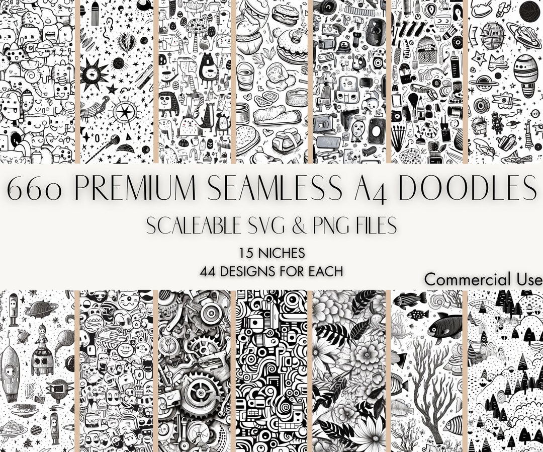 Doodle Seamless Graphics Bundle - 660+ Scalable SVG Files - 15 Unique ...