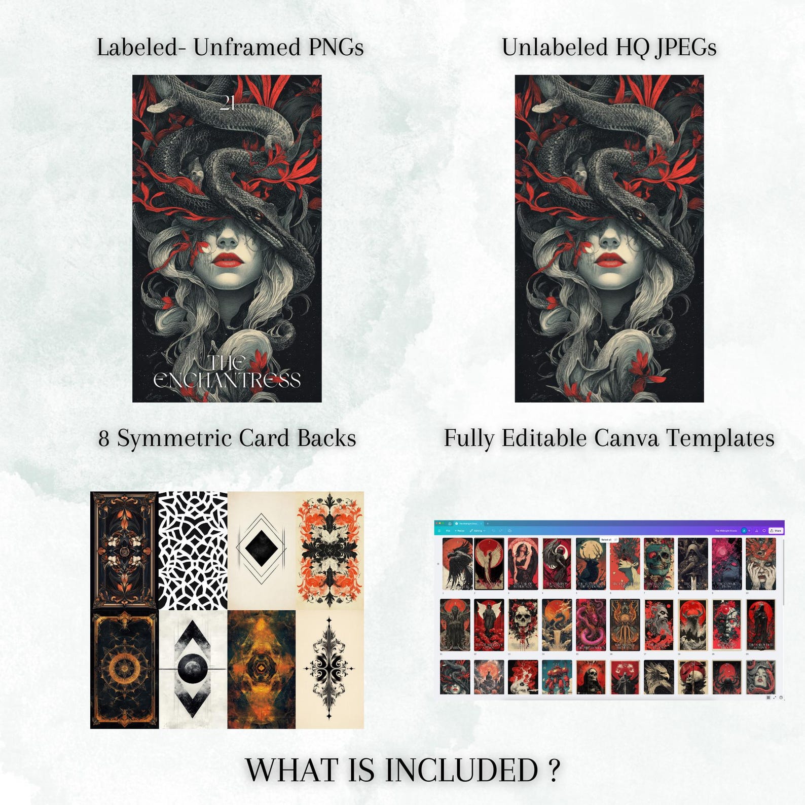 Gothic Dark Fantasy Oracle Deck: 50 Cards, Guidebook, Canva Template ...