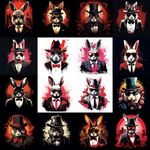 Gangster Rabbits T-shirt Design Bundle, 290+ Urban Bunny Designs ...