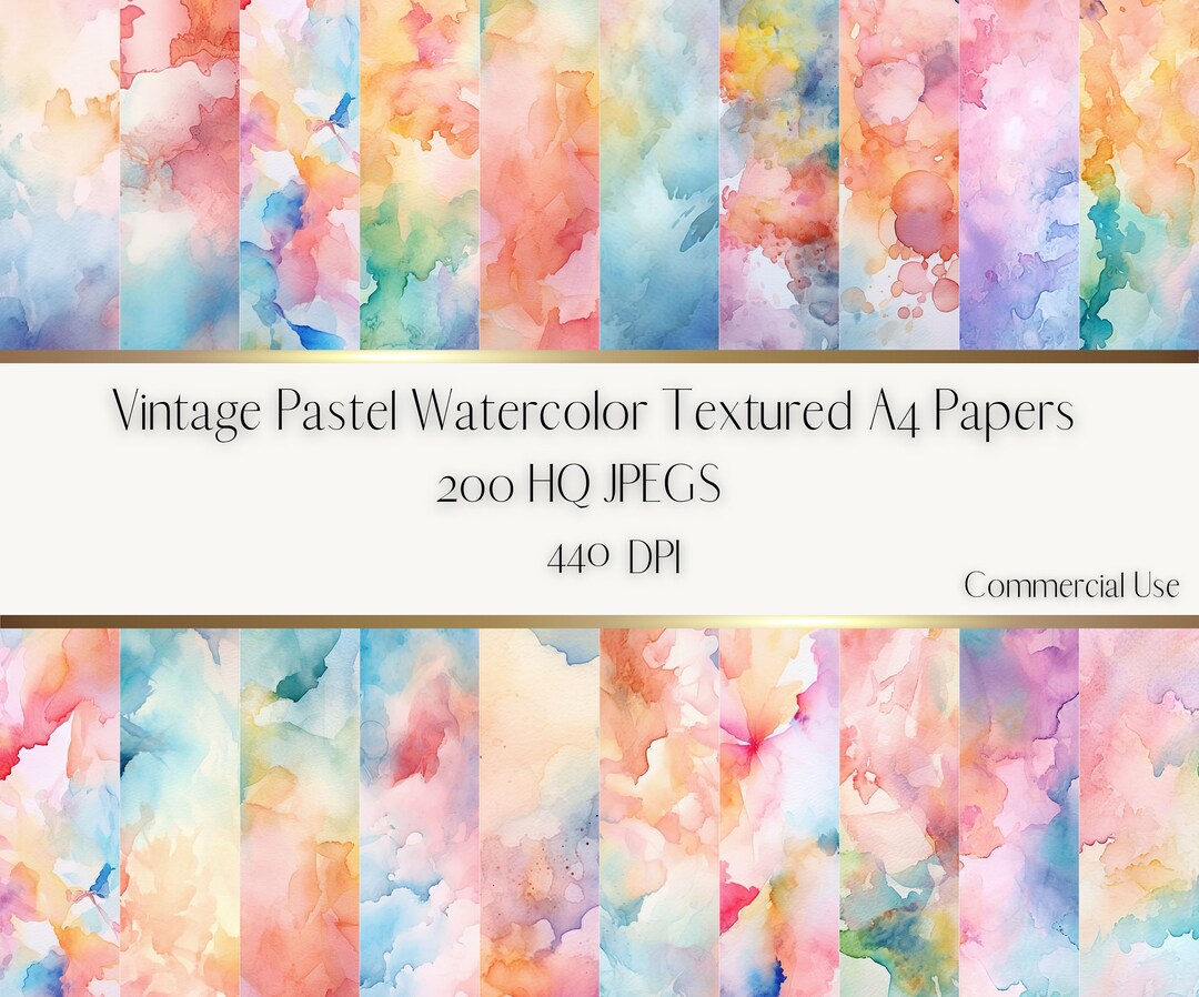 200 Pastel Watercolor Texture Digital Papers, Soft Watercolour Digital ...