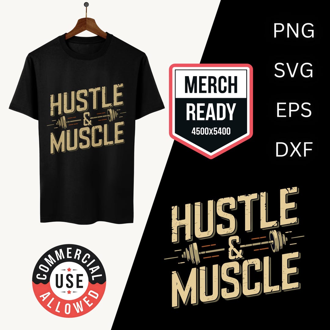 Hustle & Muscle T-shirt Design | Motivational Gym Quote PNG, SVG, Eps ...