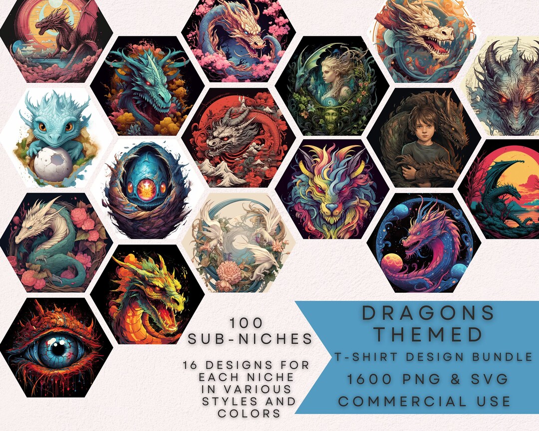 Dragon Themed Mega T-shirt Designs Bundle, 1600 High-resolution PNG ...