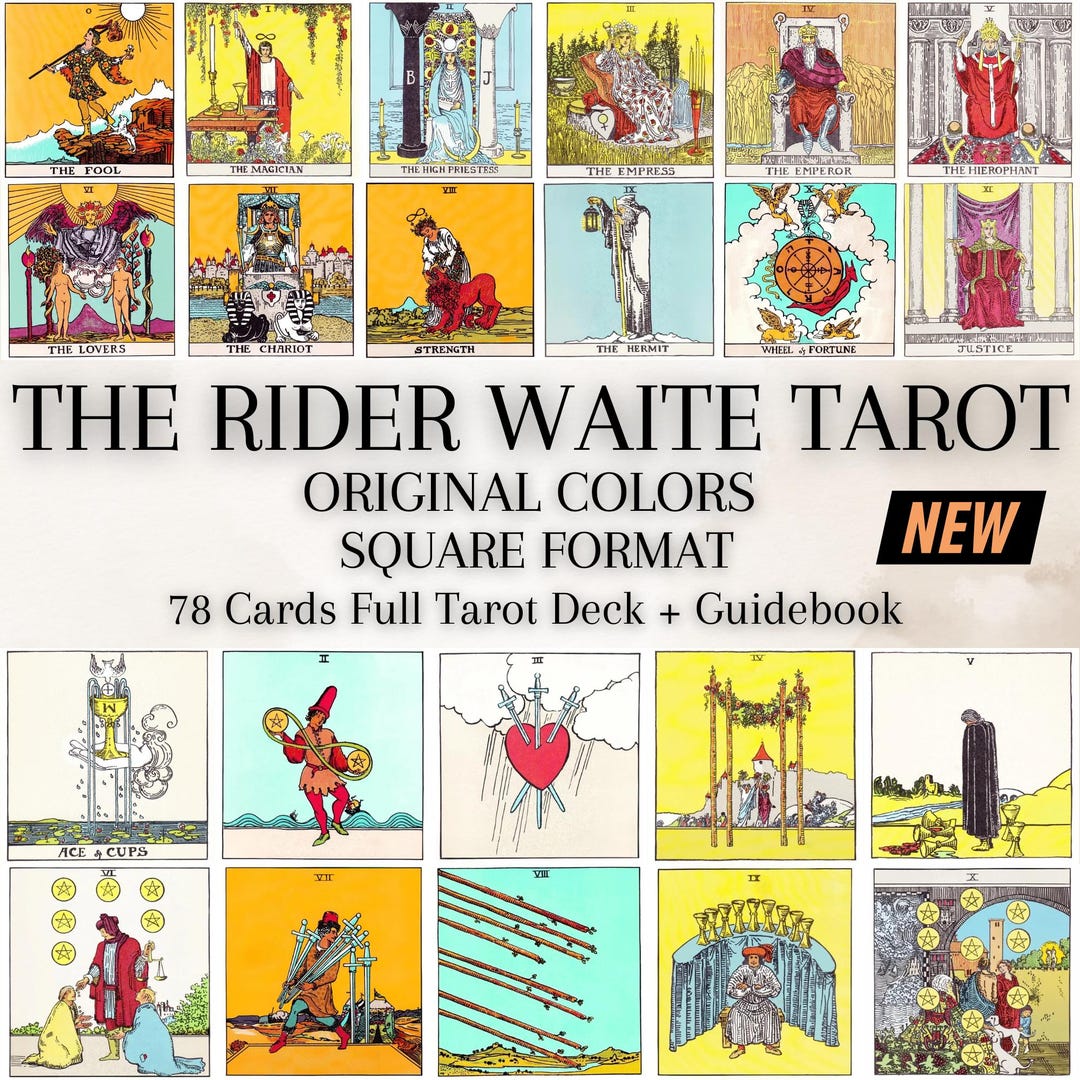 Square Rider Waite Tarot Deck: Original Colors, 78 Cards + Guidebook ...