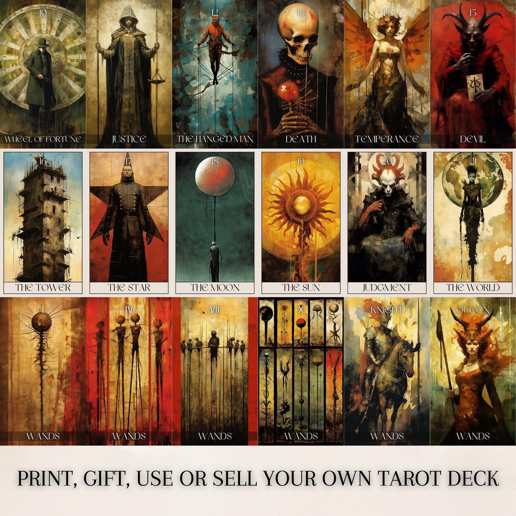 Printable Tarot Card Deck Modern Art Freehand Style 78 Cards - Etsy