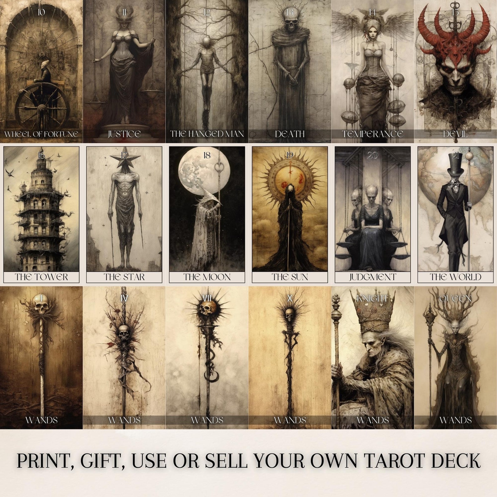 Gothic Horror Tarot Card Deck: 78 Cards, Editable Canva Template ...