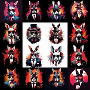 Gangster Rabbits T-shirt Design Bundle, 290+ Urban Bunny Designs ...