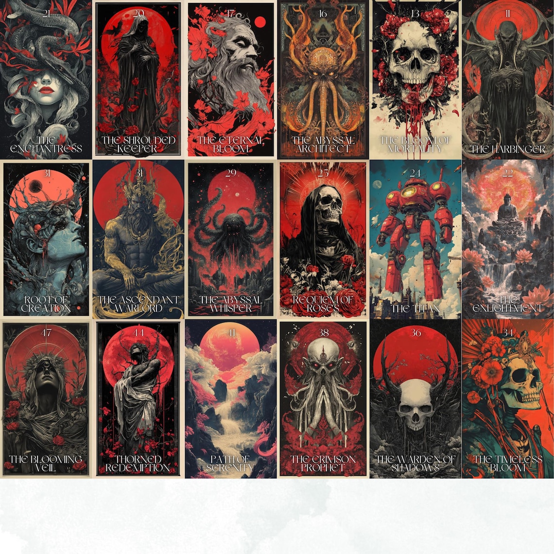 Gothic Dark Fantasy Oracle Deck: 50 Cards, Guidebook, Canva Template ...