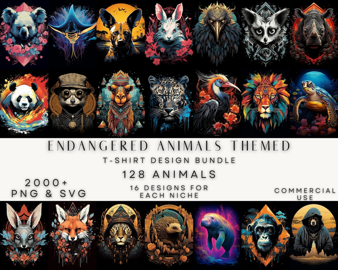 Endangered Animals T-shirt Design Bundle 2000+ High-resolution PNG ...