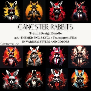 Gangster Rabbits T-shirt Design Bundle, 290+ Urban Bunny Designs ...