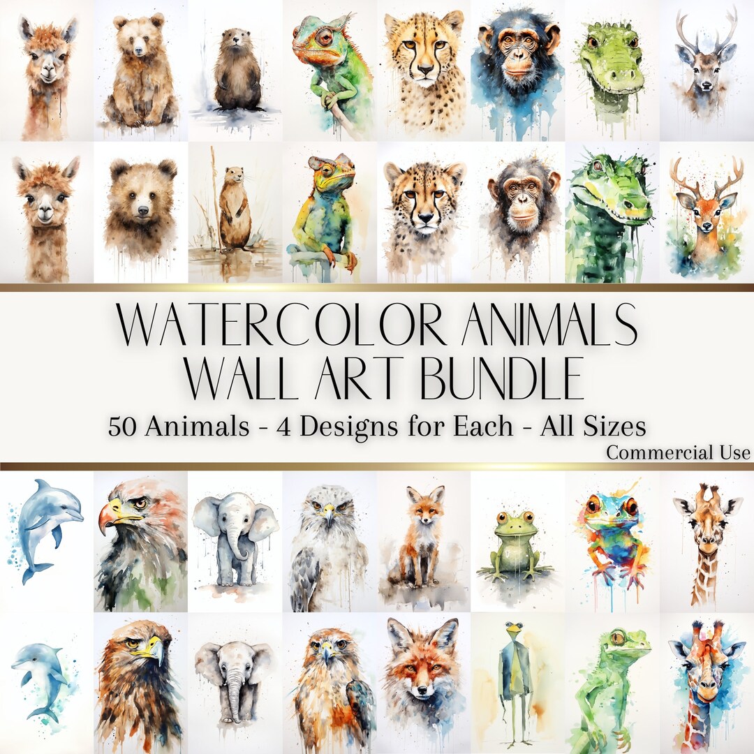 Watercolor Animals Wall Art Prints: 50 Designs (digital Download) - Etsy