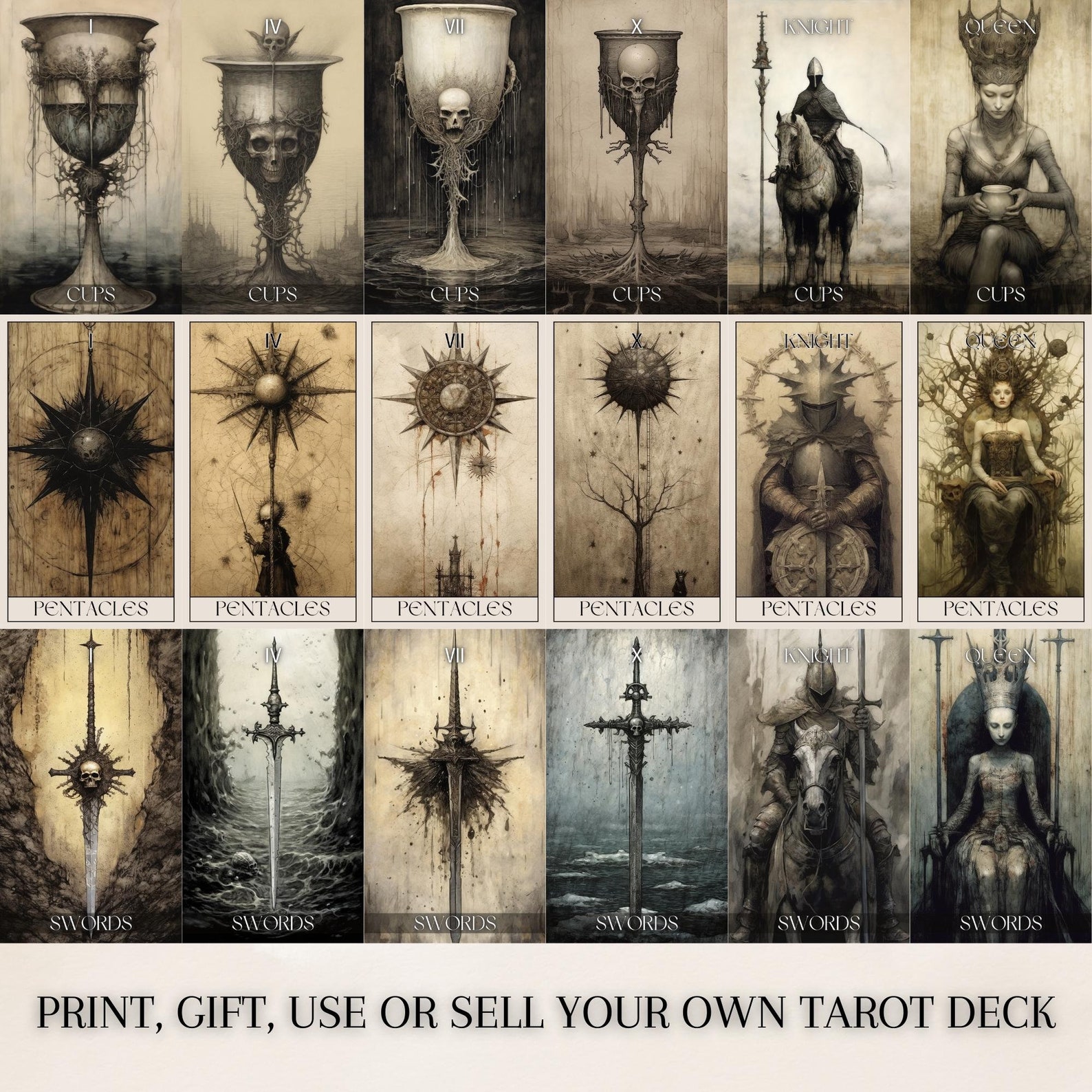 Printable Tarot Card Deck Gothic Horror Style 78 Cards - Etsy