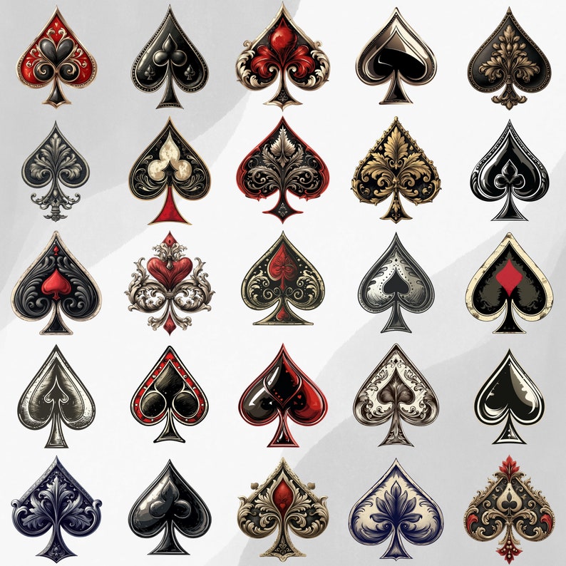 Spades Emblem Design Bundle: 130 PNG & SVG Poker Suits (digital ...