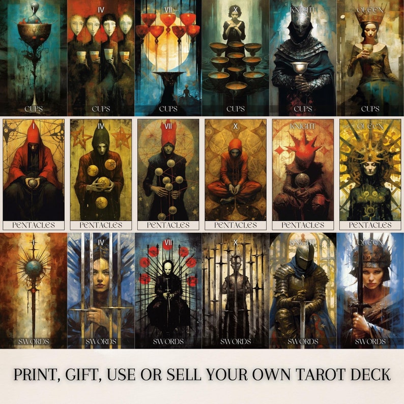 Printable Tarot Card Deck Modern Art Freehand Style 78 Cards - Etsy