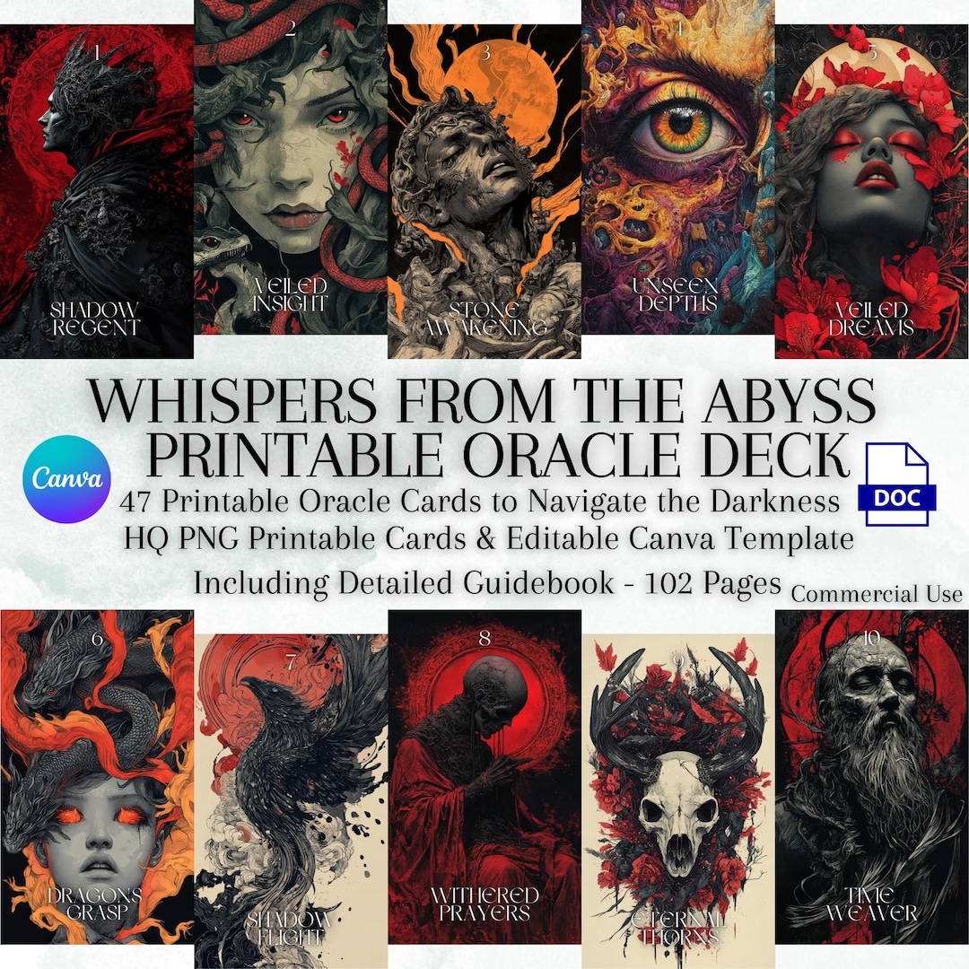 Shadow Work Oracle Deck: 47 Dark Cards With Guidebook (printable Pngs ...