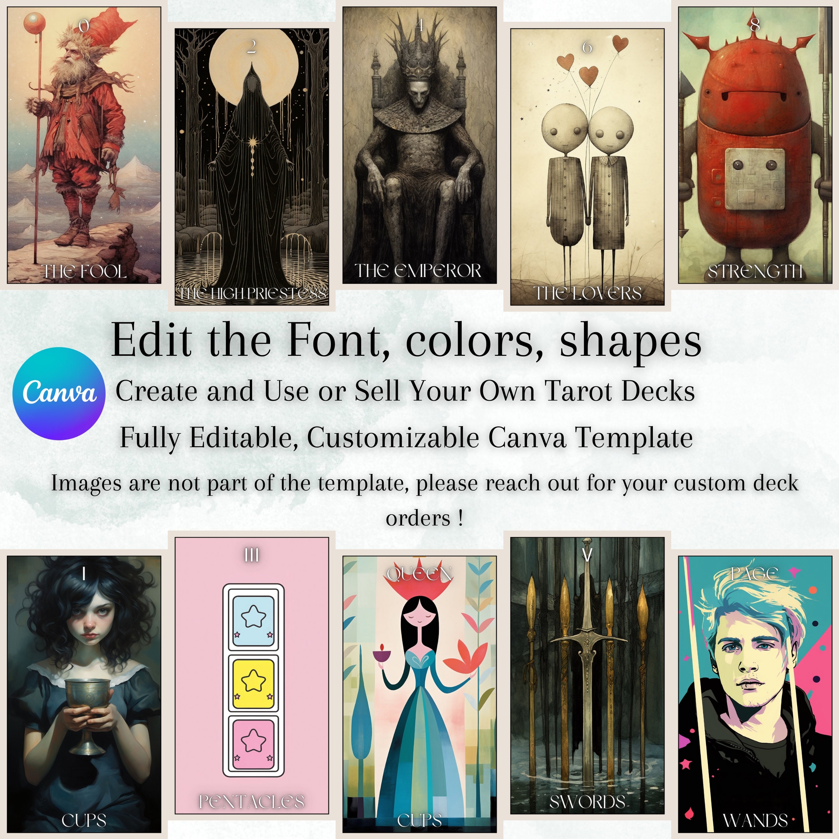 Clear Framed Tarot Deck Template: 78 Cards, Customizable Canva Design ...