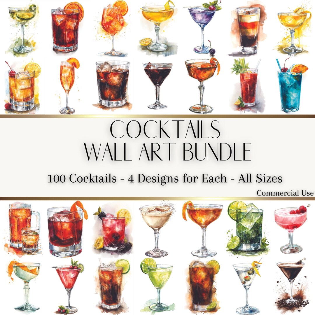 Cocktails Wall Art Bundle: 100 Popular Drinks (digital Download) - Etsy