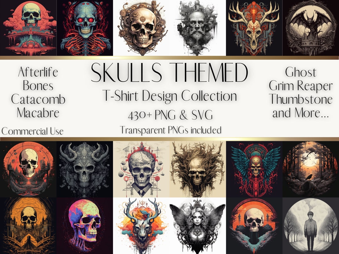 Skull T-shirt Designs: Macabre Gothic SVG PNG Bundle - Etsy