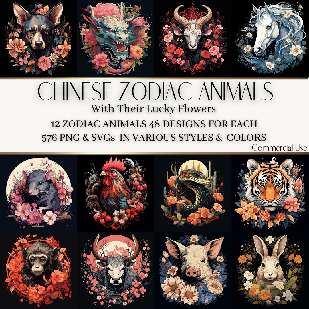 Chinese Zodiac T-shirt Bundle - 12 Animals Lunar Calendar With Their ...