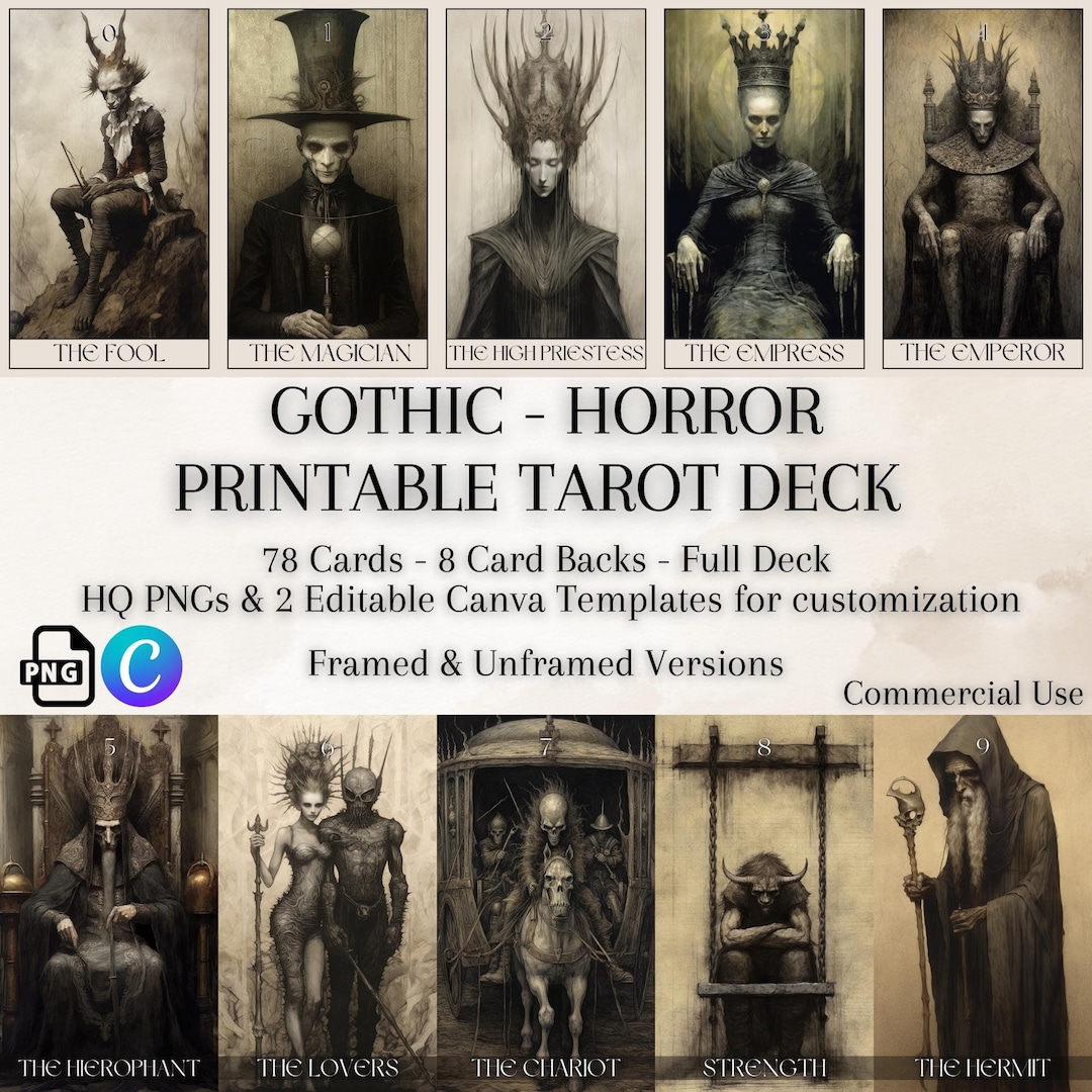 Gothic Horror Tarot Card Deck: 78 Cards, Editable Canva Template ...